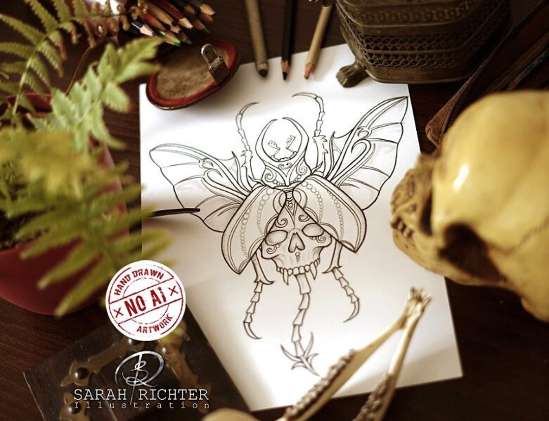 Scarab Coloring Page Printable Pdf by Sarah Richter - Etsy