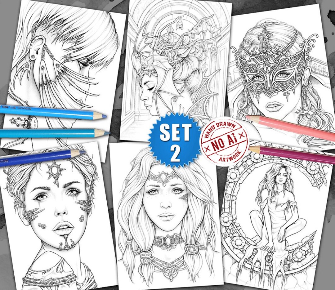 6 Coloring Pages Pack II Gothic and Fantasy Printable Pdf by Sarah ...