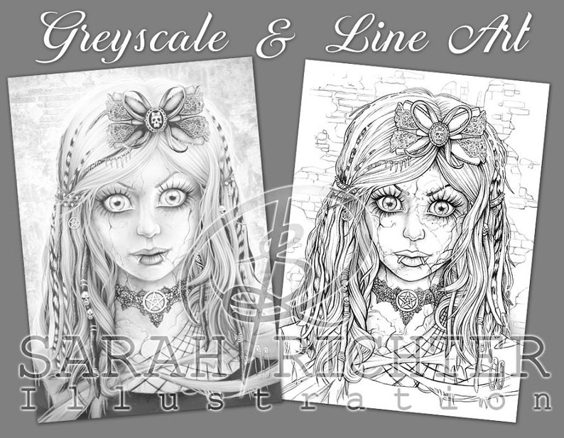 Gothic Doll / Greyscale & Line Art Coloring Page Pack / Gothic | Etsy