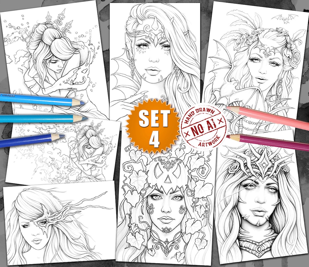 6 Coloring Pages Pack IV Gothic and Fantasy Printable Pdf by Sarah ...