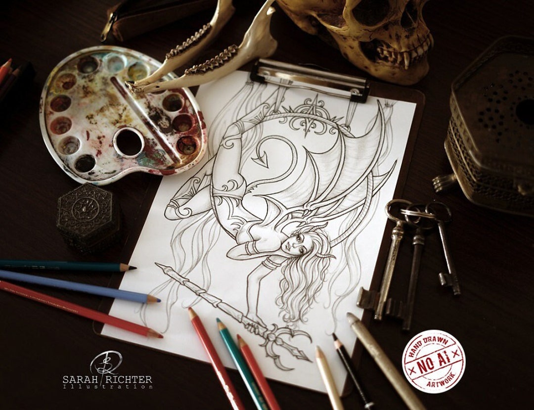 Aerial Demon Coloring Page Printable Pdf by Sarah Richter - Etsy