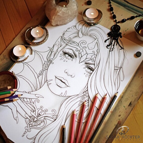 Valandriel Coloring Page Printable Pdf by Sarah Richter | Etsy