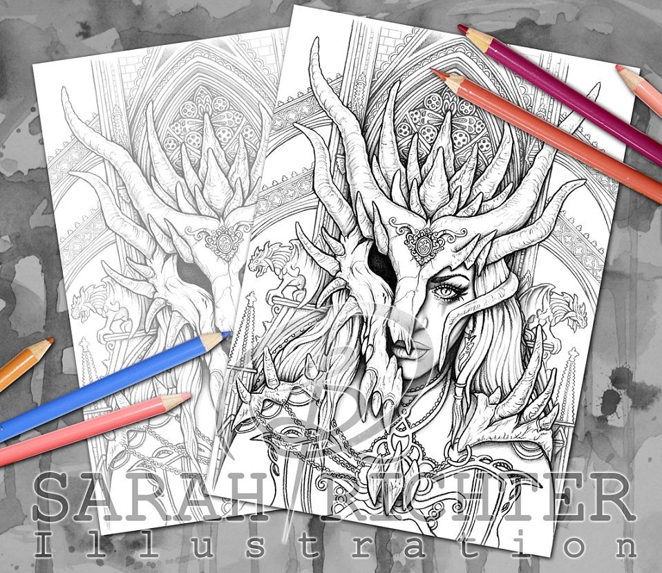 6 Coloring Pages Pack I Gothic and Fantasy Printable Pdf by Sarah ...