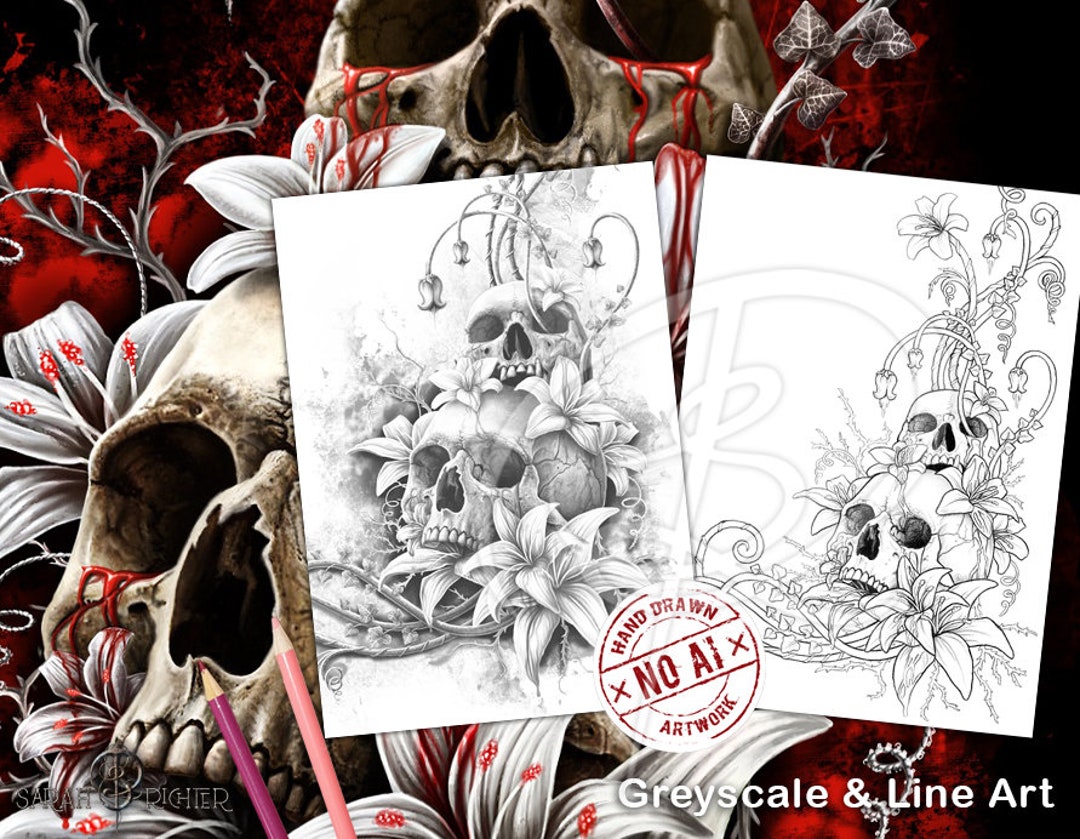 Blood Lily Greyscale and Line Art Coloring Page Pack Printable PDF by ...