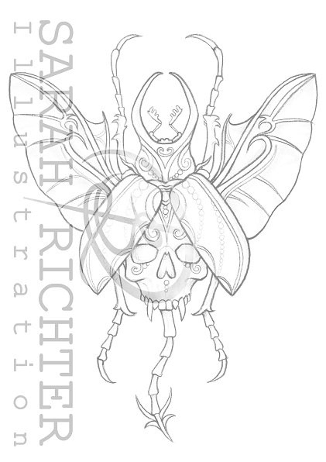 Scarab Coloring Page Printable Pdf by Sarah Richter - Etsy