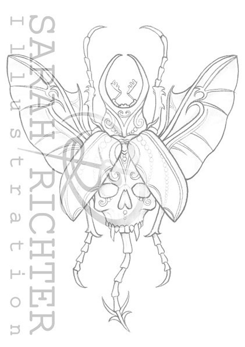 Scarab Coloring Page Printable Pdf by Sarah Richter - Etsy