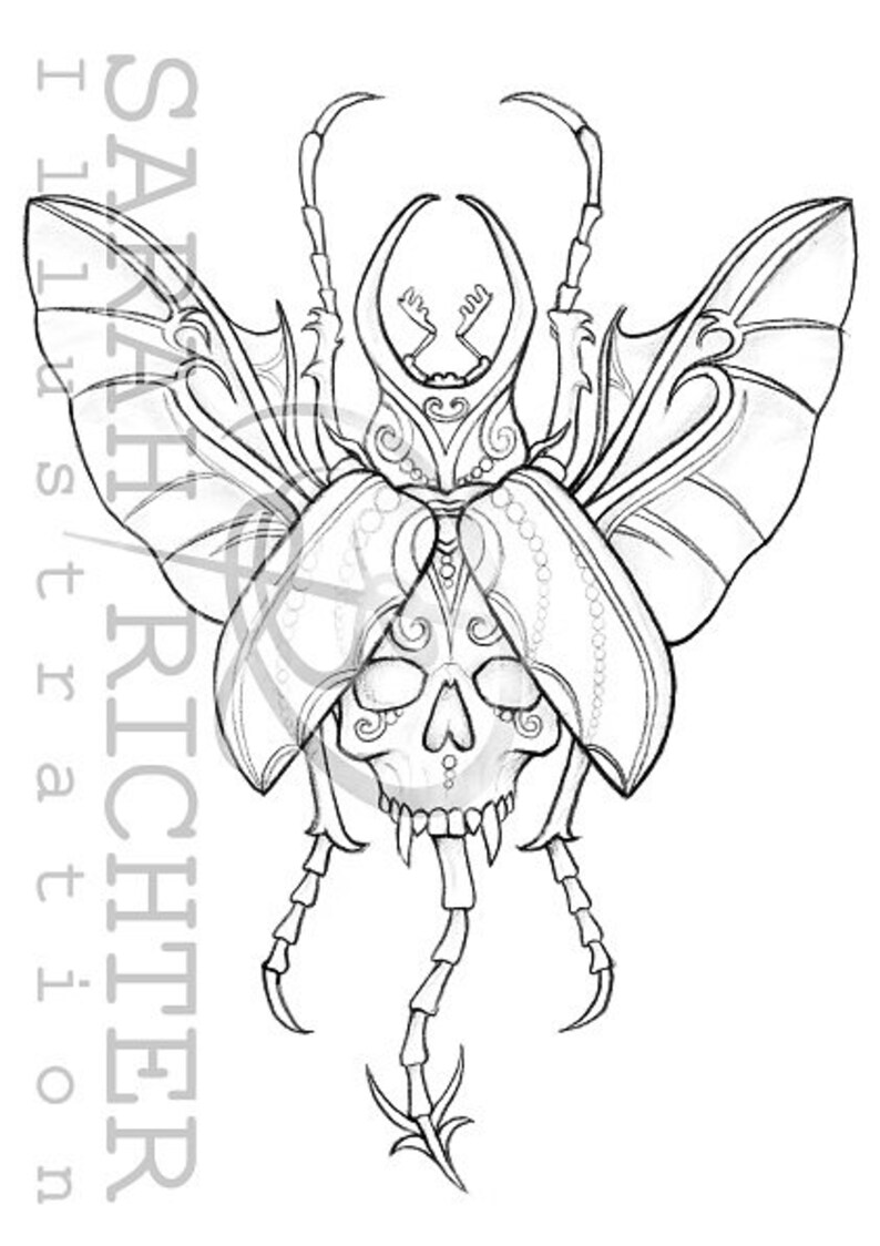 Scarab Coloring Page Printable Pdf by Sarah Richter - Etsy
