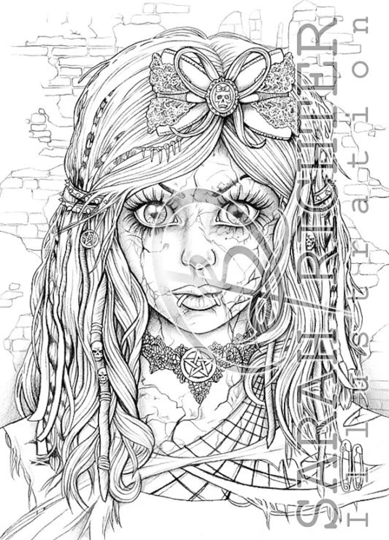 Gothic Doll Greyscale and Line Art Coloring Page Pack | Etsy