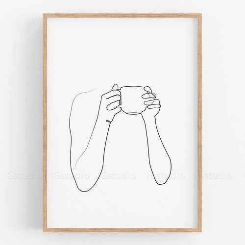 Coffee in Hands One Line Art Print Printable Coffee Single - Etsy