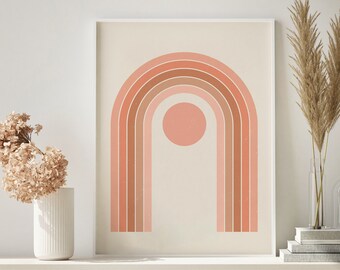 Mid Century Modern Rainbow Print Printable Wall Art Warm - Etsy
