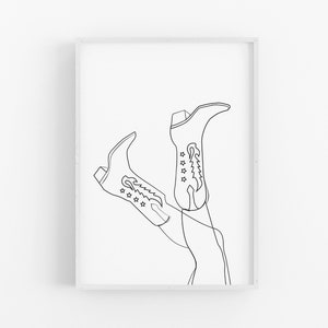 Western Cowboy Boots Line Art Print, Groovy Cowgirl Wall Art, One Line ...