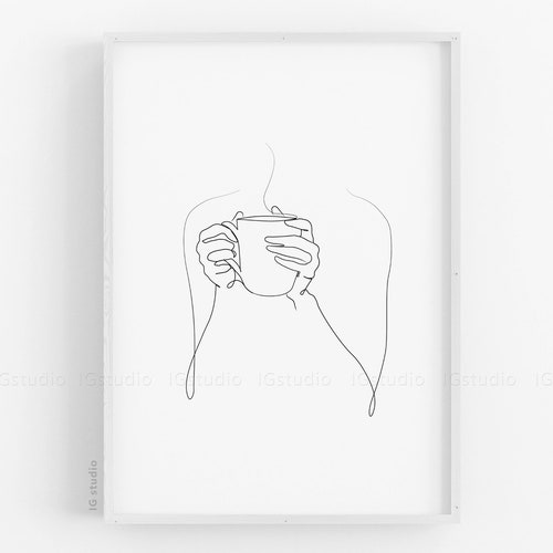Coffee in Hands One Line Art Print Printable Coffee Single | Etsy