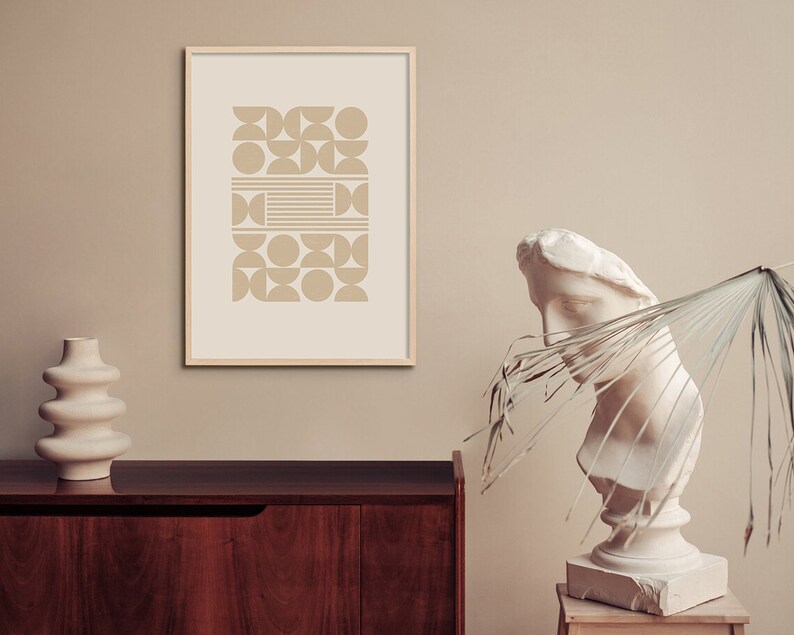 Beige Geometric Printable Mid Century Modern Art, Neutral Wall Art ...