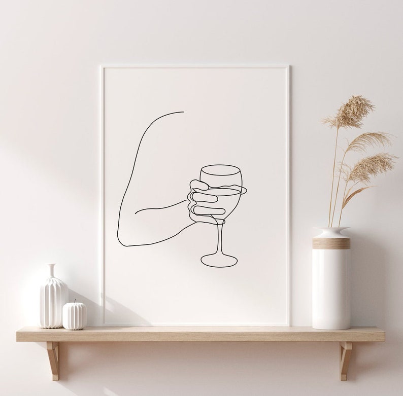 Wine in Hand Line Art Print One Line Drawing Wine Drinker | Etsy