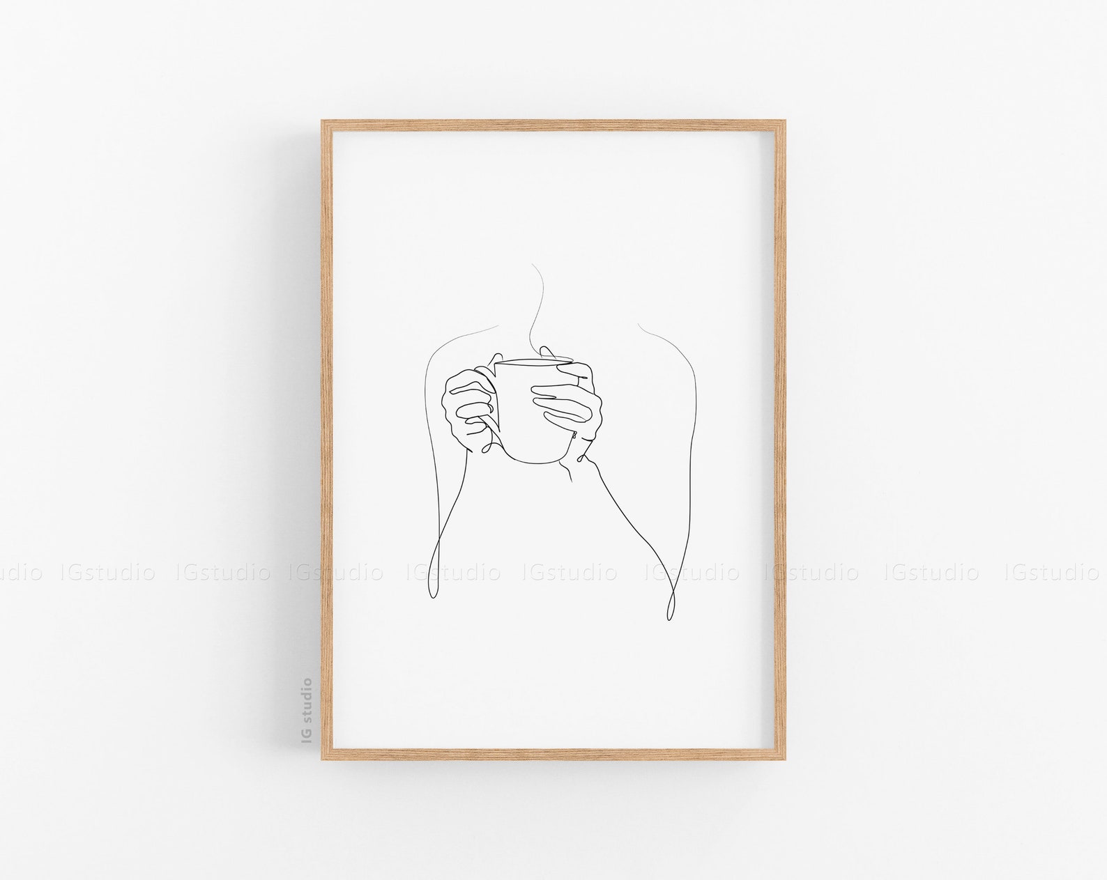 Coffee in Hands One Line Art Print Printable Coffee Single | Etsy