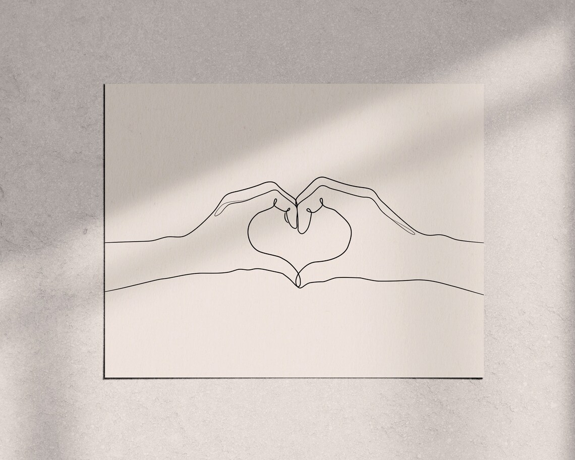 Hand Heart Printable, One Line Drawing Print, Love Hands Gesture ...