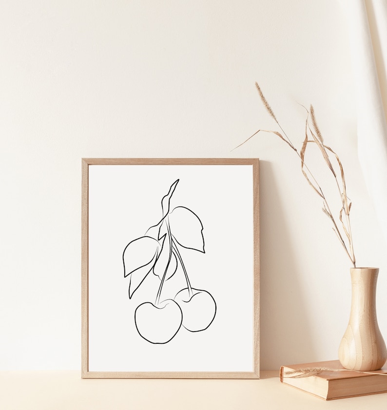 Cherry Line Art Print Botanical Line Drawing Artwork Single - Etsy
