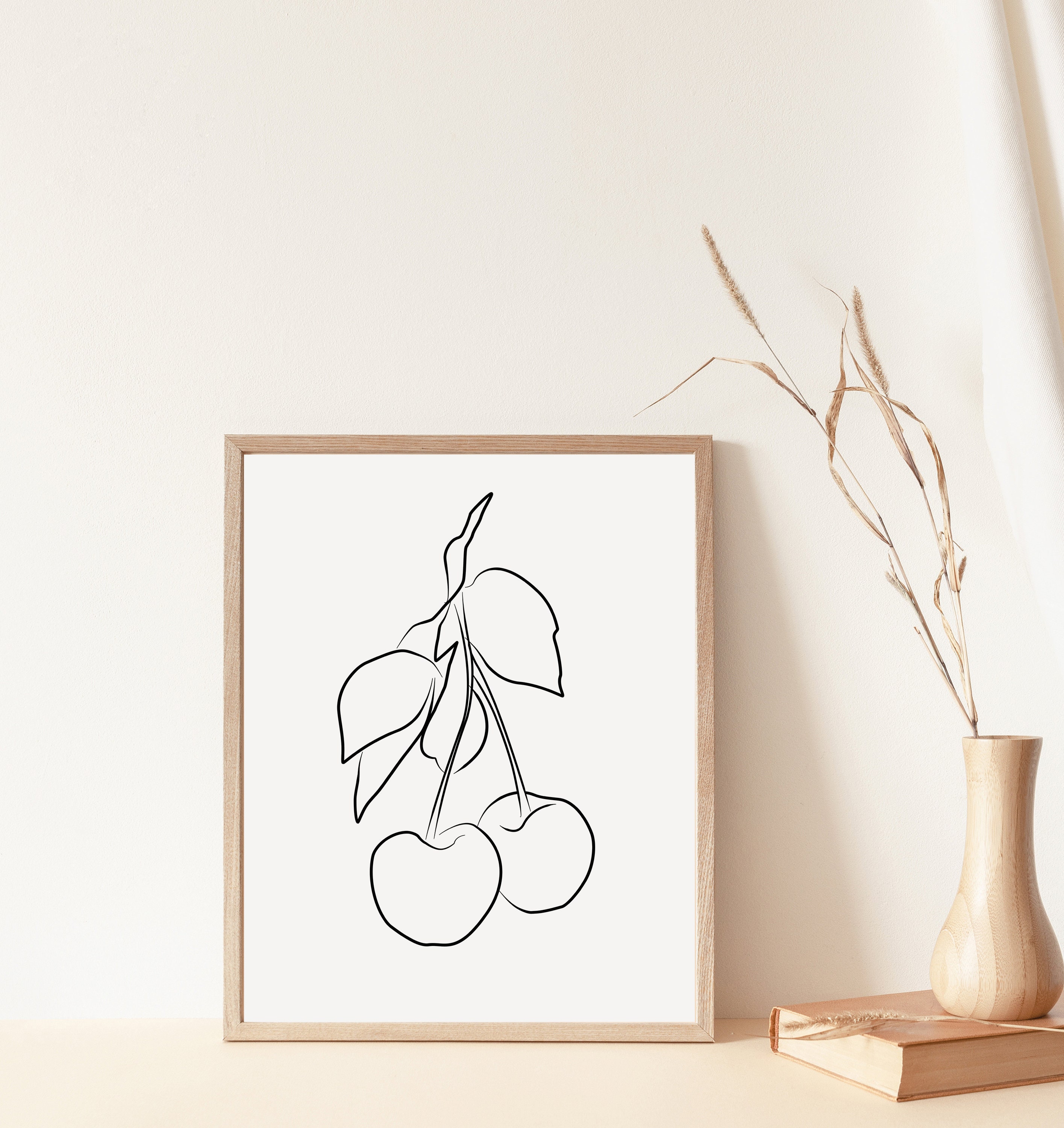 Cherry Line Art Print Botanical Line Drawing Artwork Single - Etsy