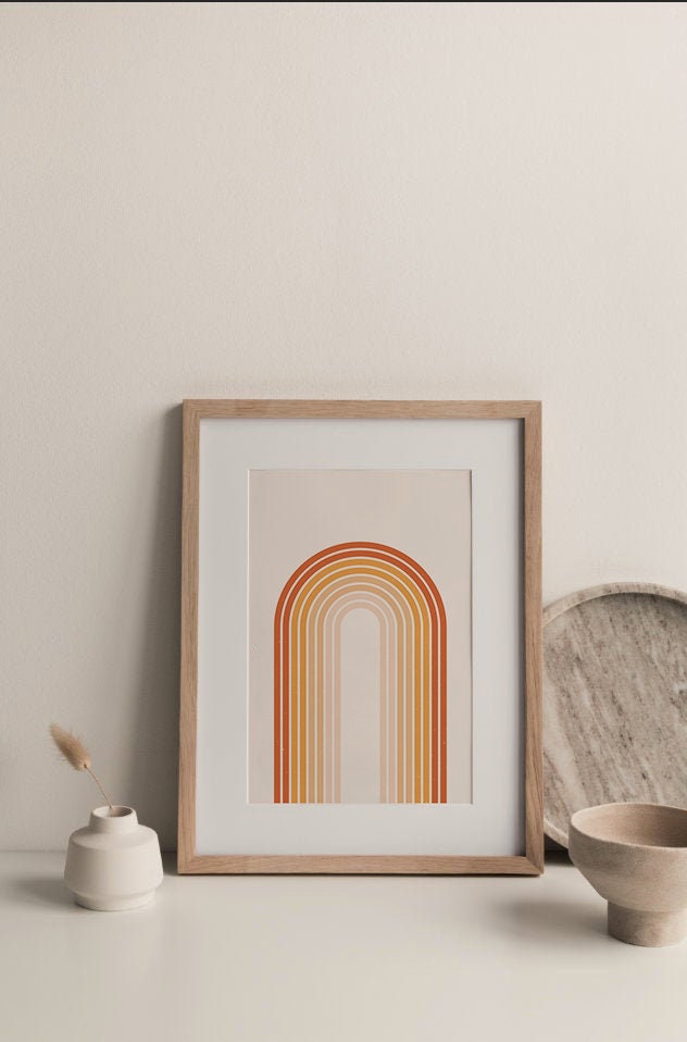 Boho Rainbow Print Printable Wall Art Mid Century Modern | Etsy