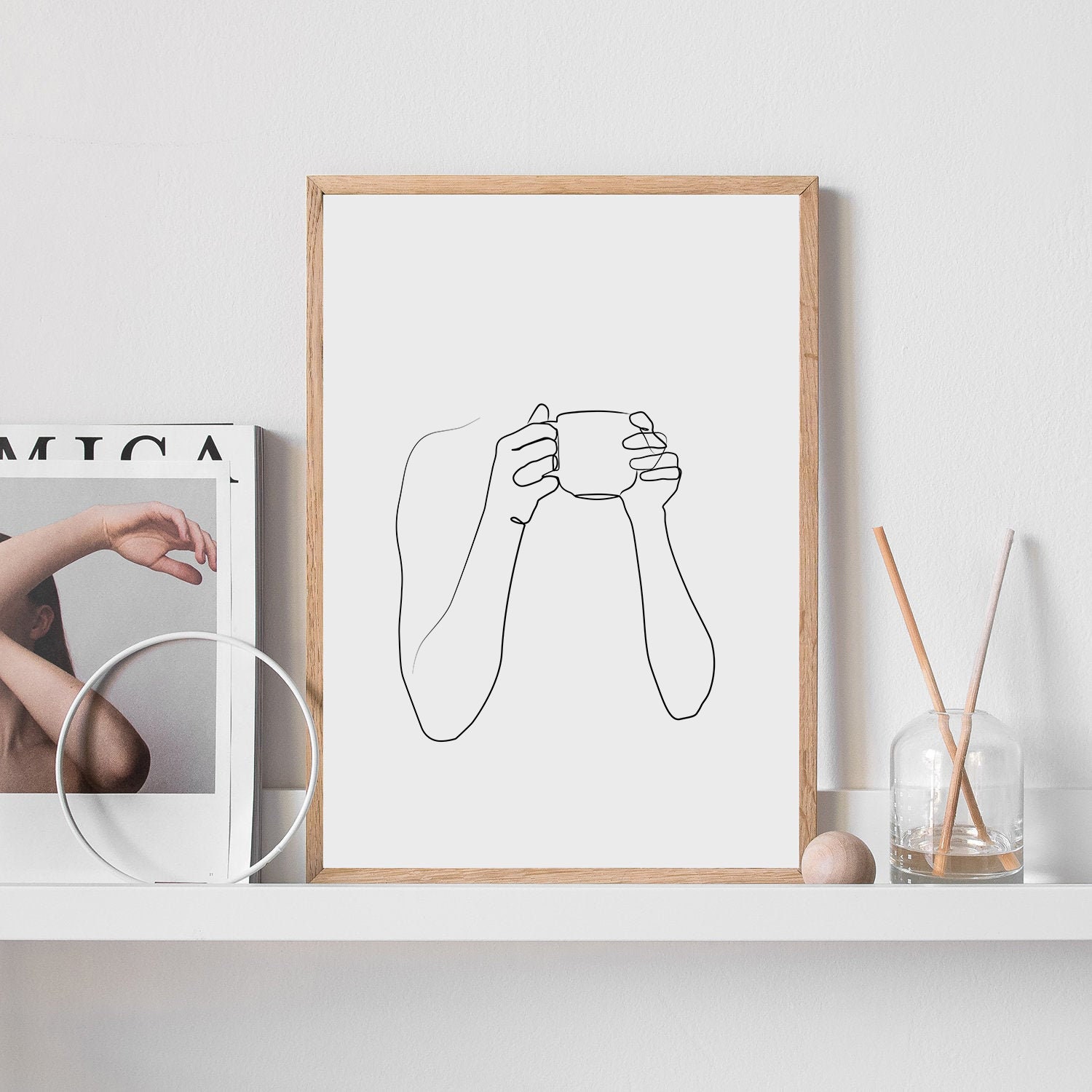 Coffee in Hands, One Line Art Print, Printable Coffee, Single Line ...