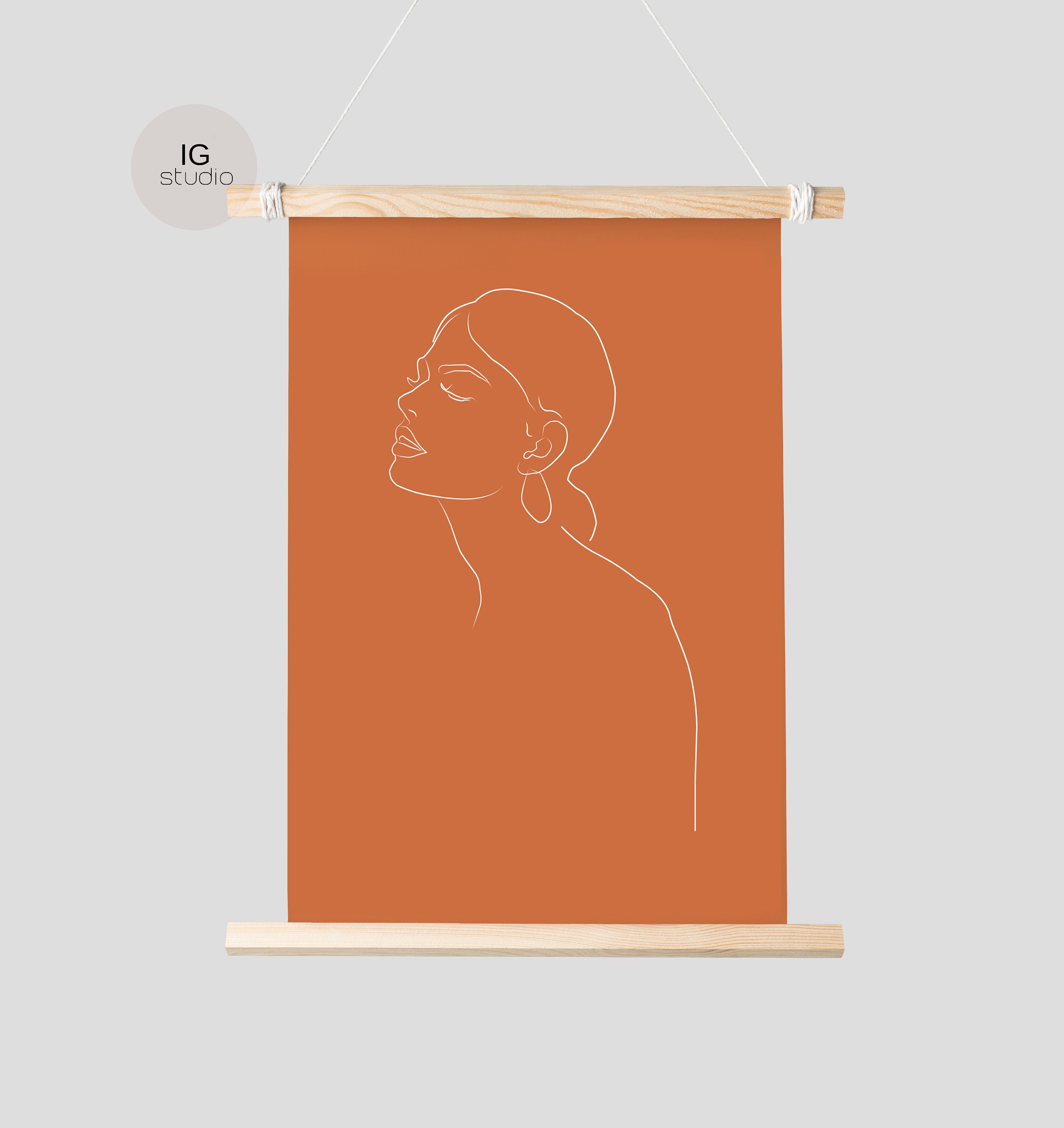 Burnt Orange Line Drawing Woman Print Boho Abstract Wall | Etsy