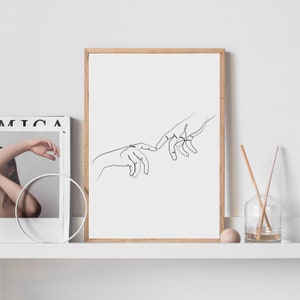 Finger Touch Printable, One Line Drawing Print, Romantic Hands Artwork ...