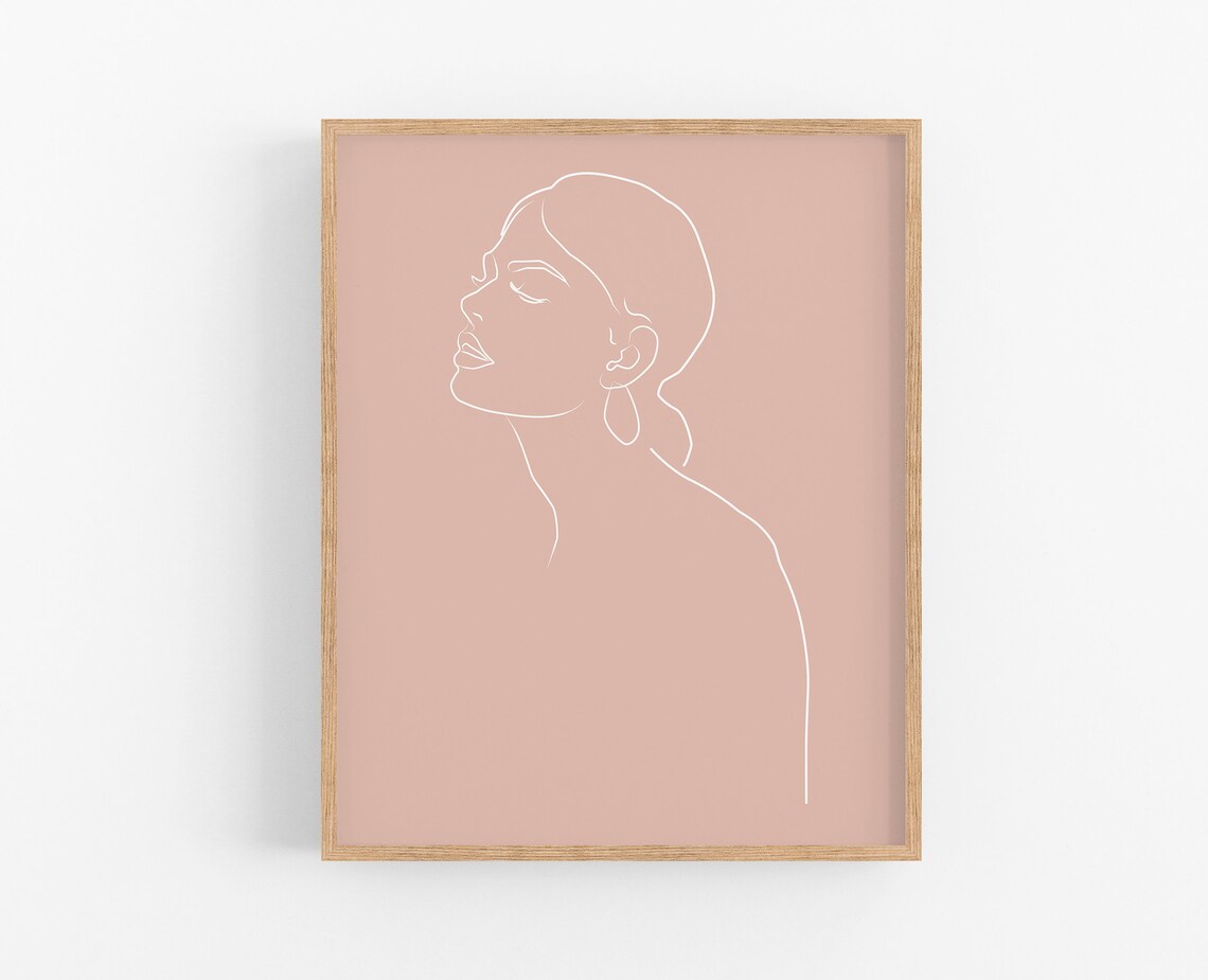 Single Line Art Print Woman One Line Drawing Blush Pink Wall - Etsy