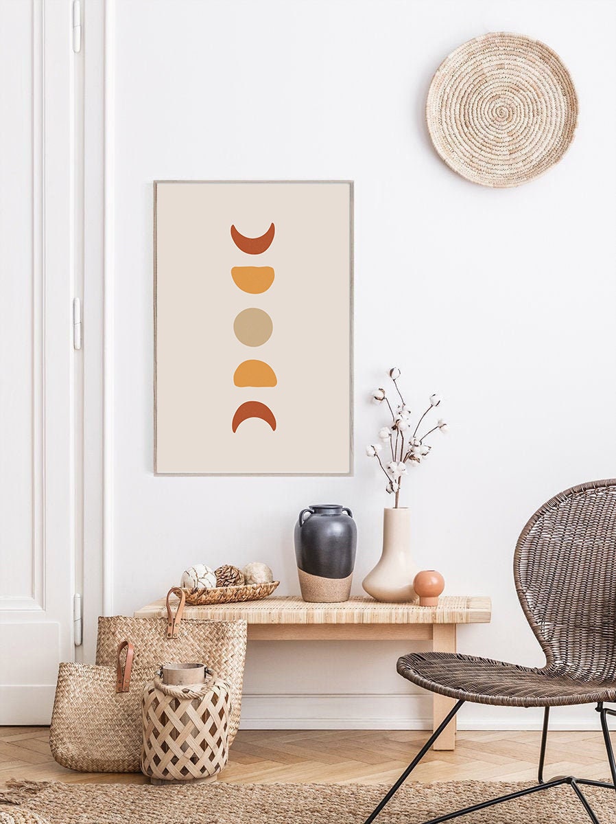 Abstract Moon Phases Art Print, Burnt Orange Wall Art, Neutral Moon ...