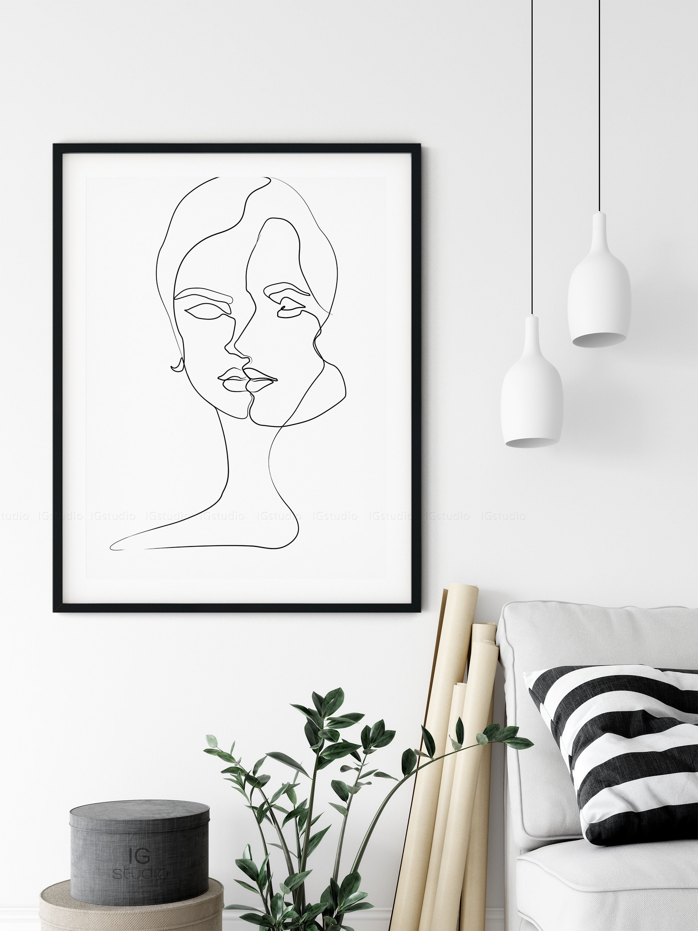 Faces Single Line Woman One Line Drawing Printable Line Art | Etsy