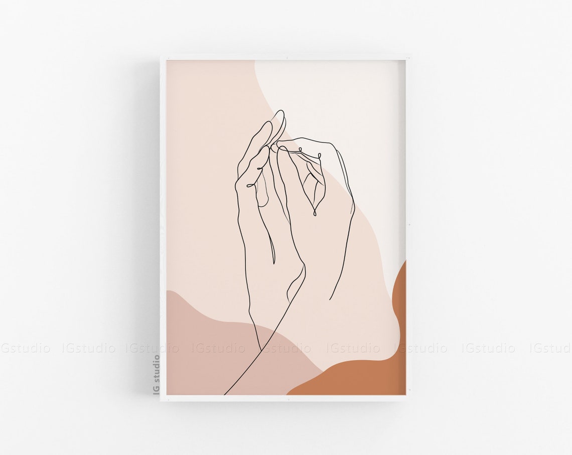 Set of 2, Holding Hands Line Art Print, One Line Drawing, Printable ...
