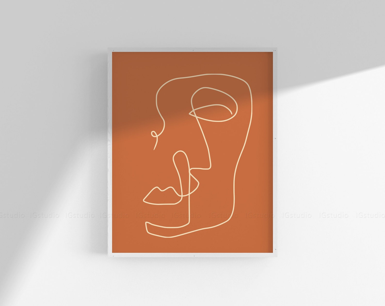 Abstract Burnt Orange One Line Drawing Face, Printable Line Art, Single ...