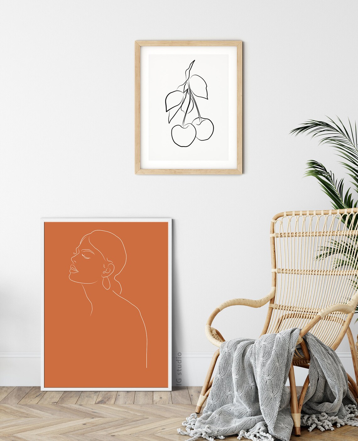 Burnt Orange Line Drawing Woman Print Boho Abstract Wall | Etsy