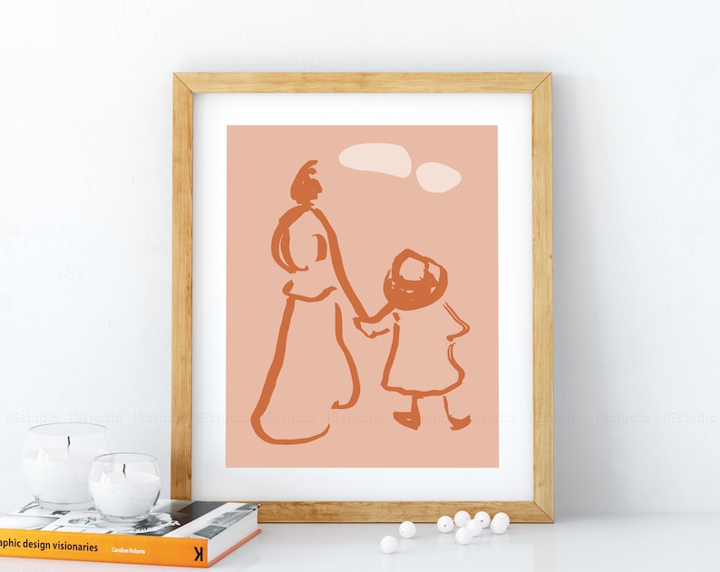 Mother and Child Line Drawing Print Minimalist Art Printable | Etsy
