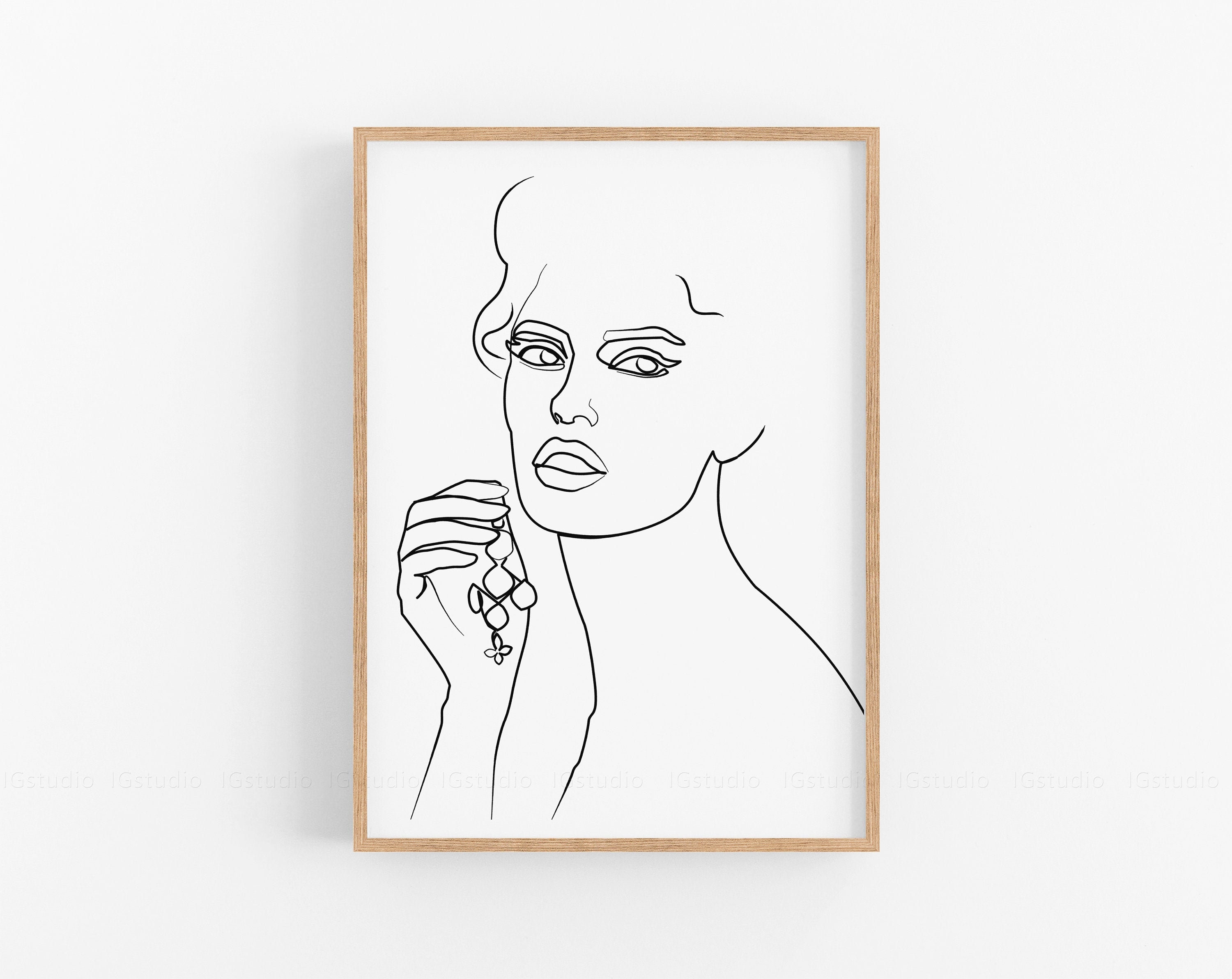 Woman Line Drawing Female Face Art Printable Line Art | Etsy