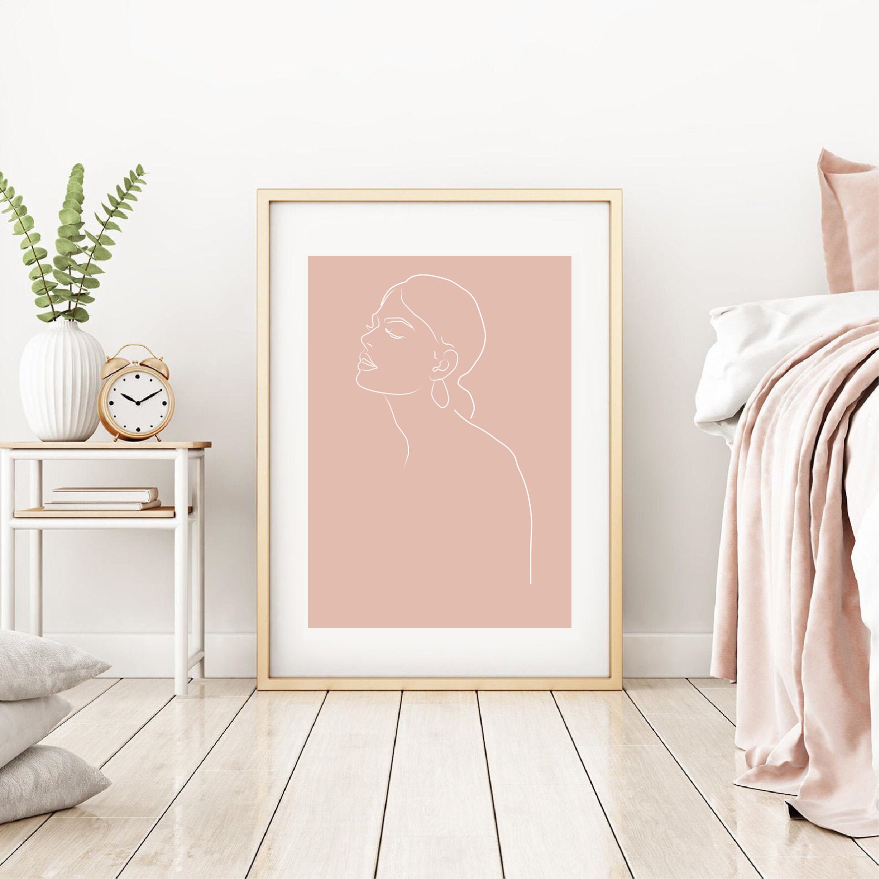 Single Line Art Print, Woman One Line Drawing, Blush Pink Wall Art ...
