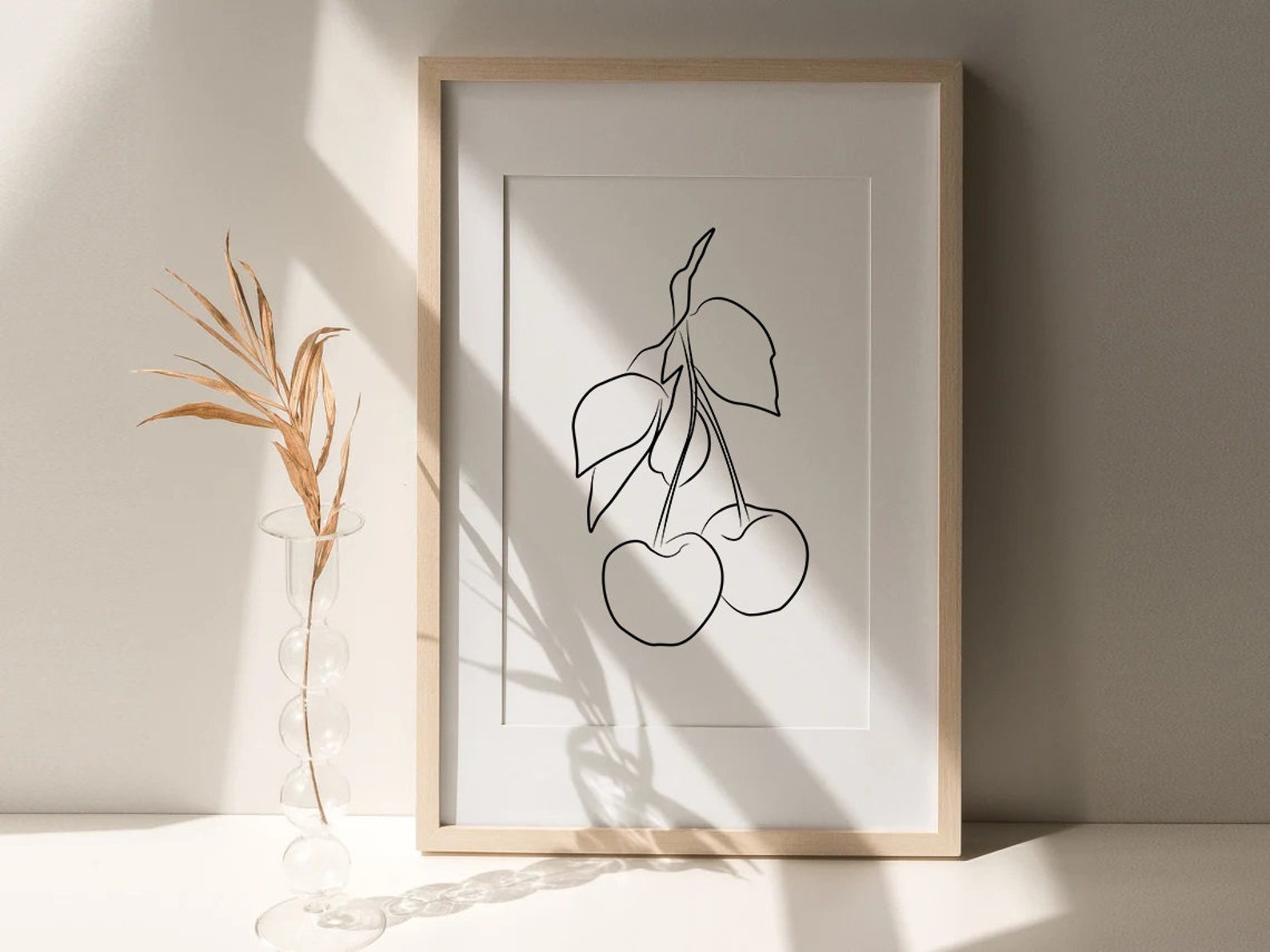 Cherry Line Art Print Botanical Line Drawing Artwork Single - Etsy