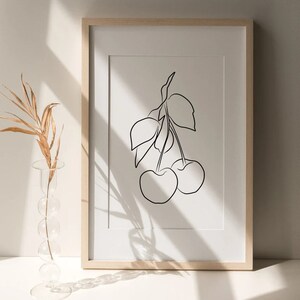 Cherry Line Art Print, Botanical Line Drawing Artwork, Single Line ...