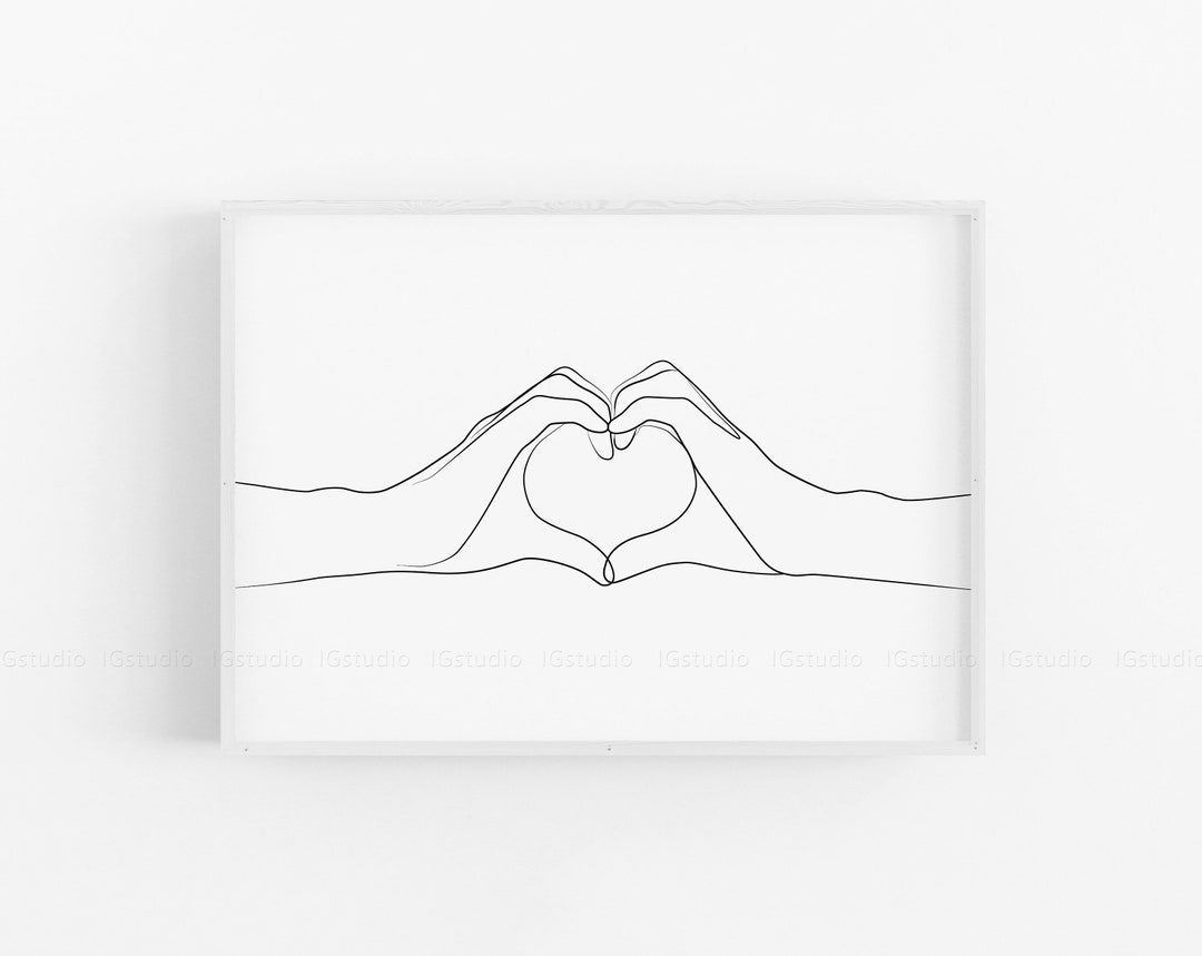 Hand Heart Printable, One Line Drawing Print, Love Hands Gesture ...