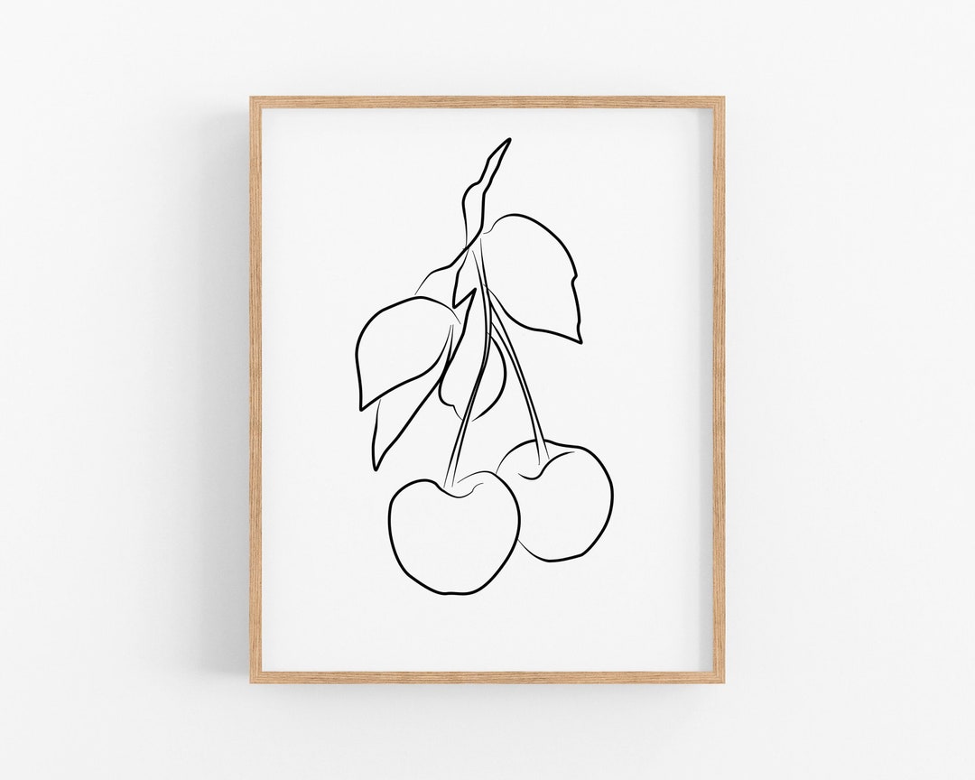 Cherry Line Art Print, Botanical Line Drawing Artwork, Single Line ...