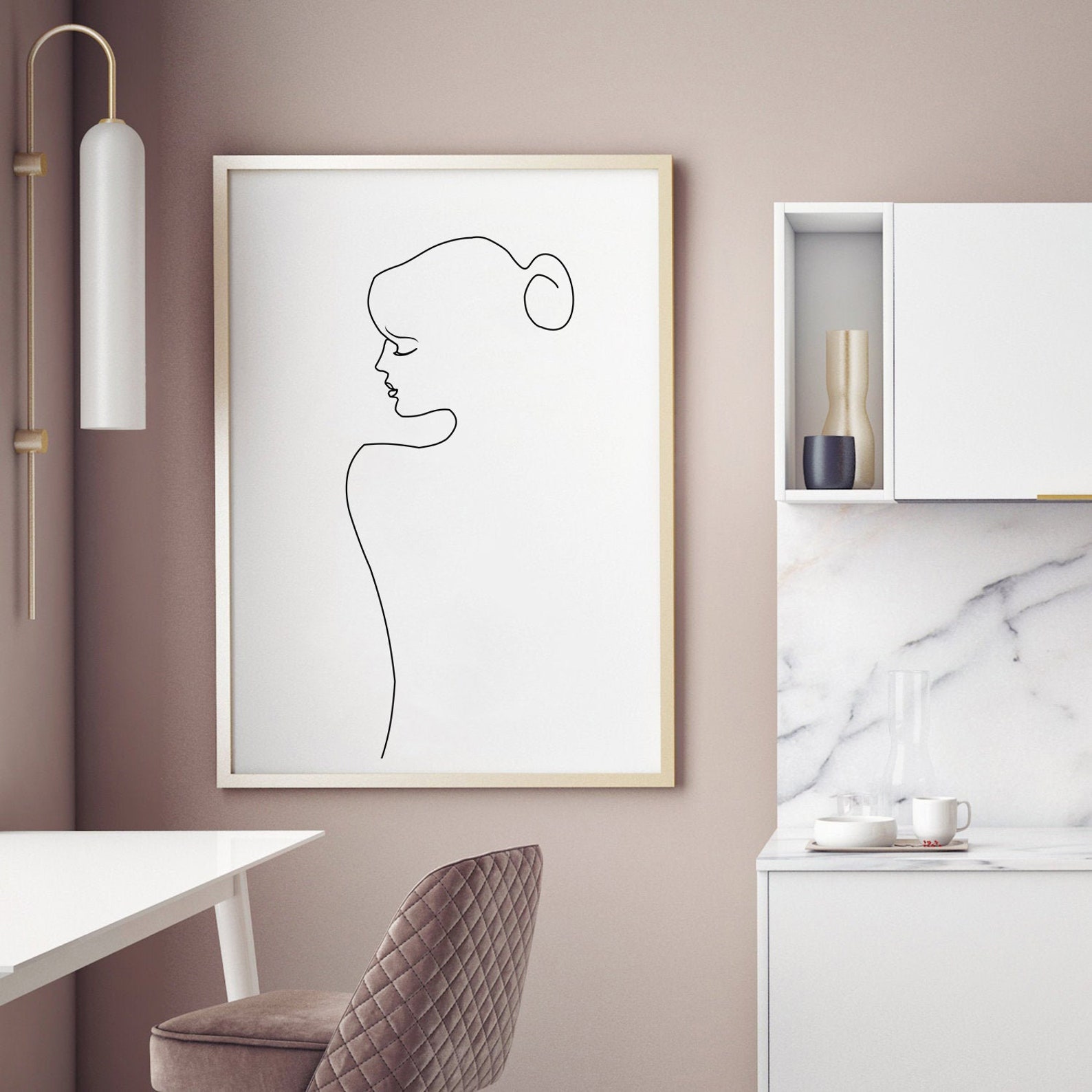 Woman One Line Drawing Printable Line Art Female Face Sketch | Etsy