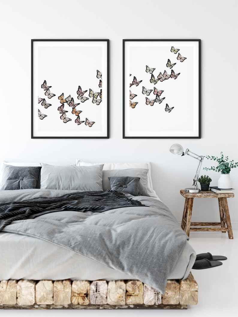 Butterflies Set of 2 Prints Wall Art Prints Above Bed Art | Etsy