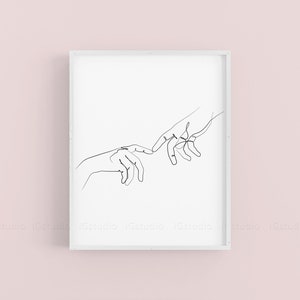 Finger Touch Printable, One Line Drawing Print, Romantic Hands Artwork ...