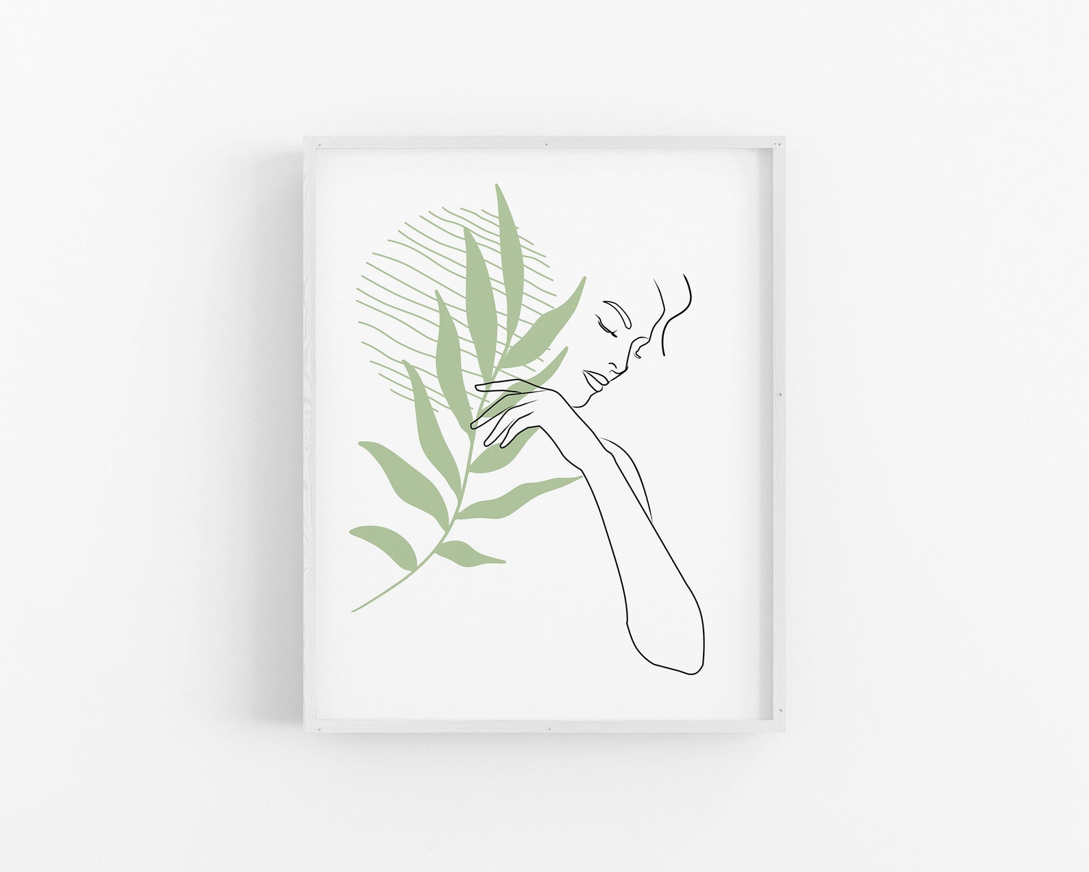 Woman Botanical Line Art Print Sage Green One Line Drawing - Etsy