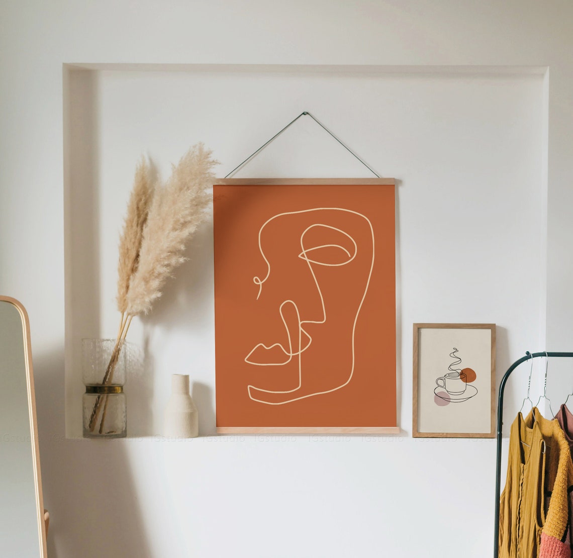 Abstract Burnt Orange One Line Drawing Face, Printable Line Art, Single ...