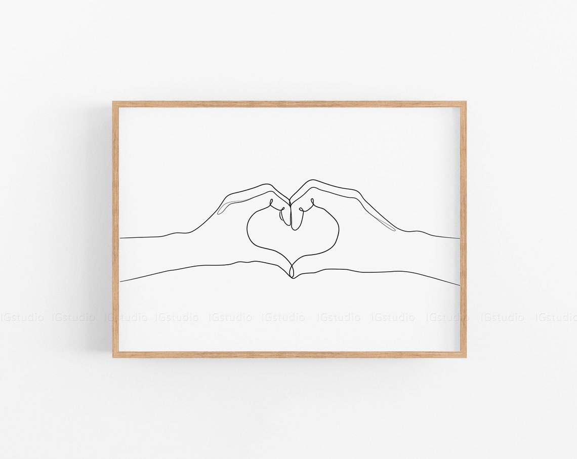Hand Heart Printable, One Line Drawing Print, Love Hands Gesture ...