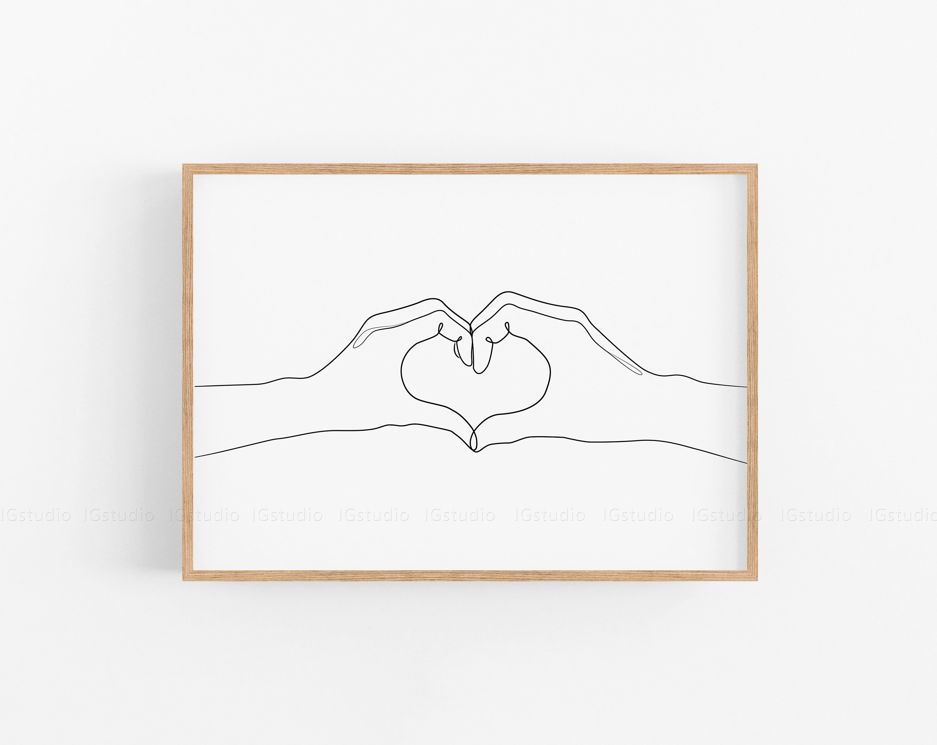 Hand Heart Printable, One Line Drawing Print, Love Hands Gesture ...