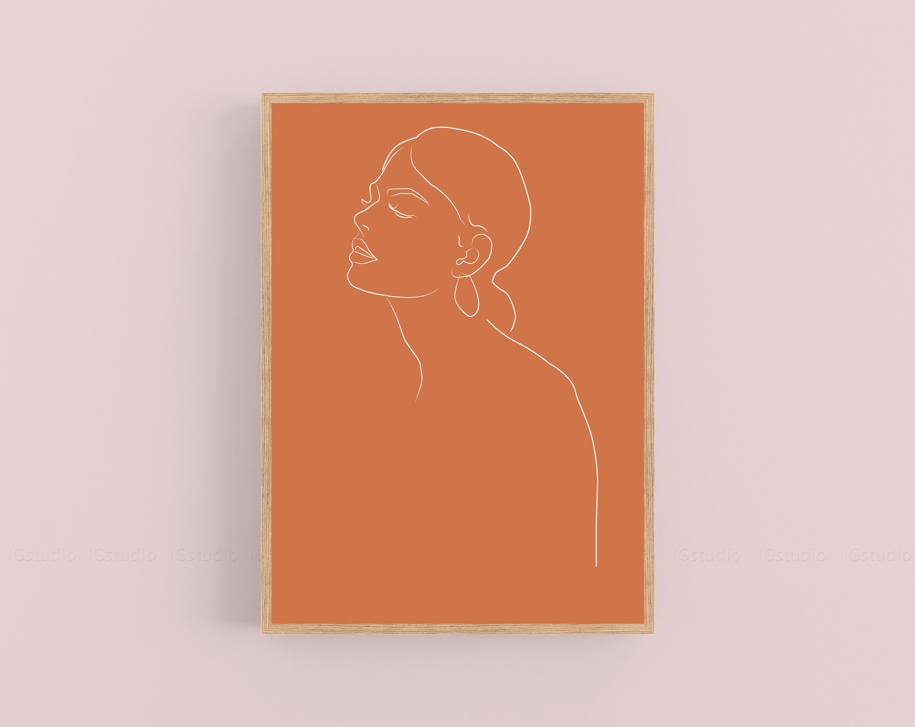 Burnt Orange Line Drawing Woman Print Boho Abstract Wall | Etsy