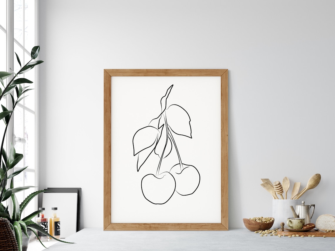 Cherry Line Art Print Botanical Line Drawing Artwork Single - Etsy