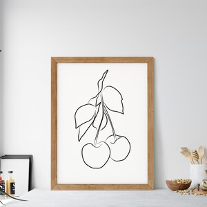 Cherry Line Art Print, Botanical Line Drawing Artwork, Single Line ...