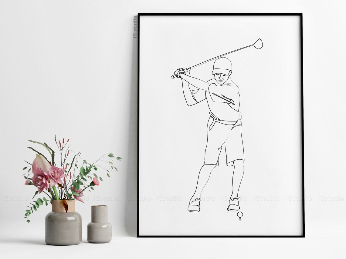 Golf Player Line Art Print, Golf Gift Printable, One Line Drawing ...